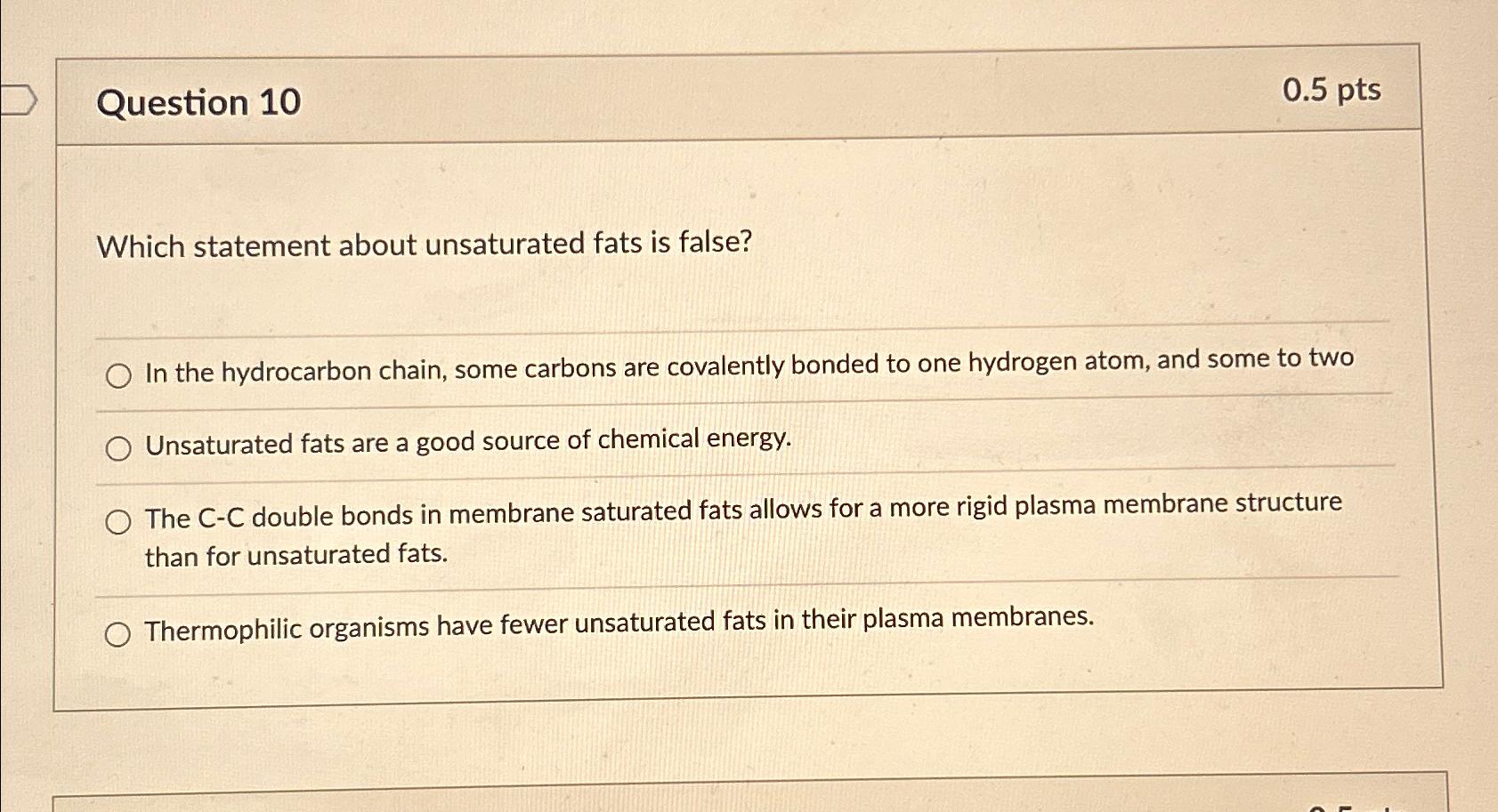 Solved Question 100.5ptsWhich statement about unsaturated | Chegg.com