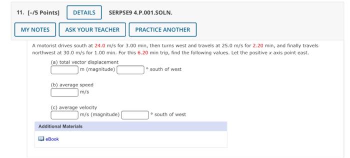 Solved 11. [-15 Points) DETAILS SERPSE9 4.P.001.SOLN. MY | Chegg.com Solved 11. [-15 Points) DETAILS SERPSE9 4.P.001.SOLN. MY | Chegg.com