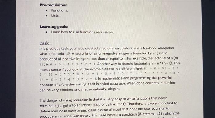 Solved Pre-requisites: • Functions. . Lists. Learning goals: | Chegg.com