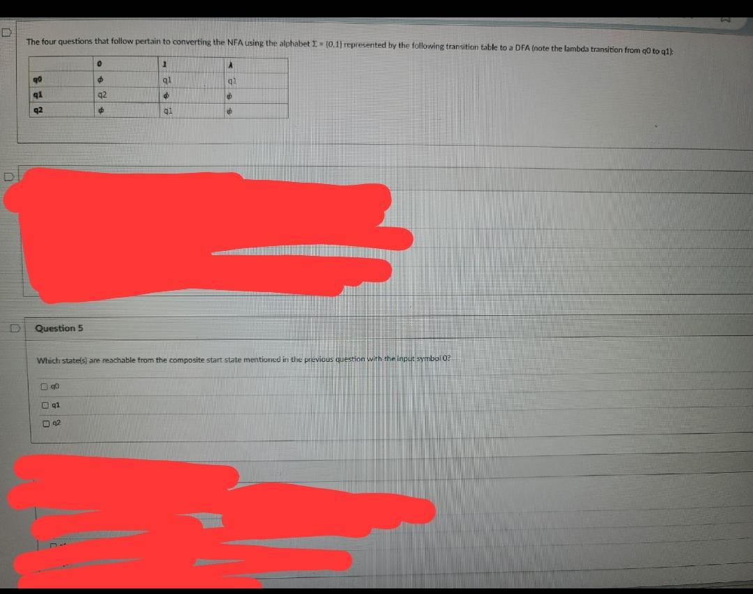 Solved \table[[,0,1,1],[q0,φ,q1,q1 | Chegg.com
