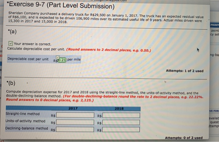 Solved *Exercise 9-7 (Part Level Submission) Sheridan | Chegg.com