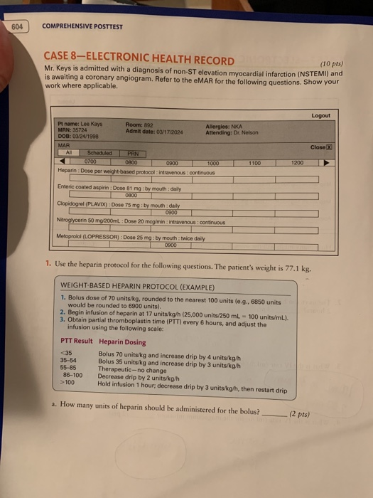 Solved COMPREHENSIVE POSTTEST 605 b. Using the following | Chegg.com