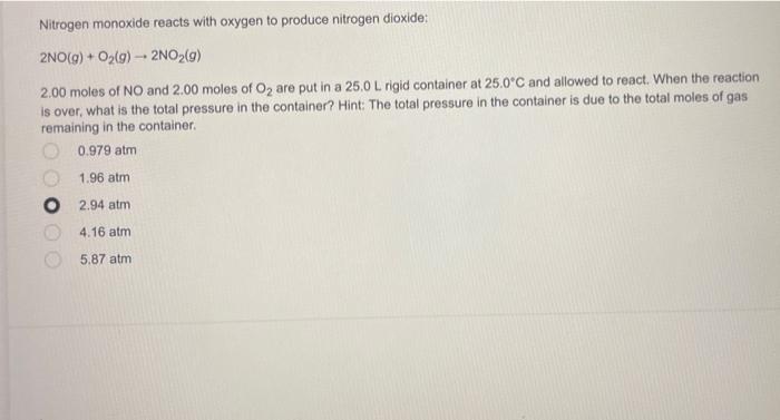 Solved Nitrogen monoxide reacts with oxygen to produce | Chegg.com