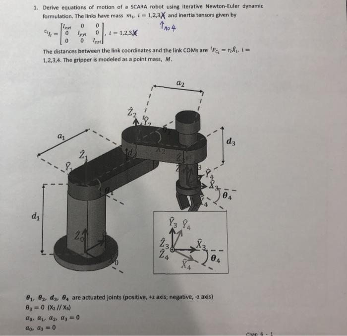 1. Derive equations of motion of a SCARA robot using | Chegg.com