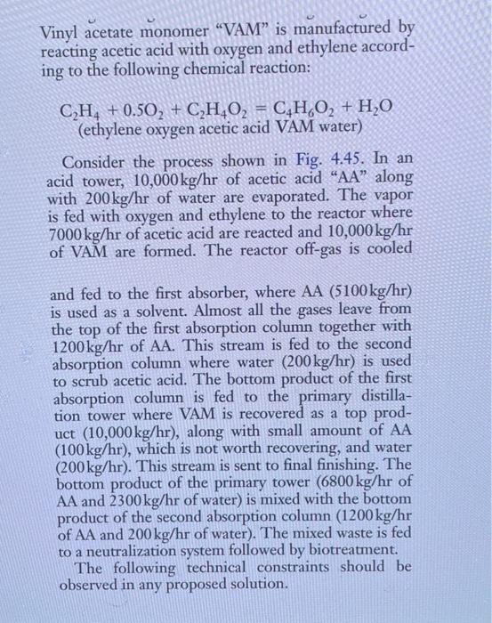 Solved Vinyl acetate monomer "VAM" is manufactured by | Chegg.com