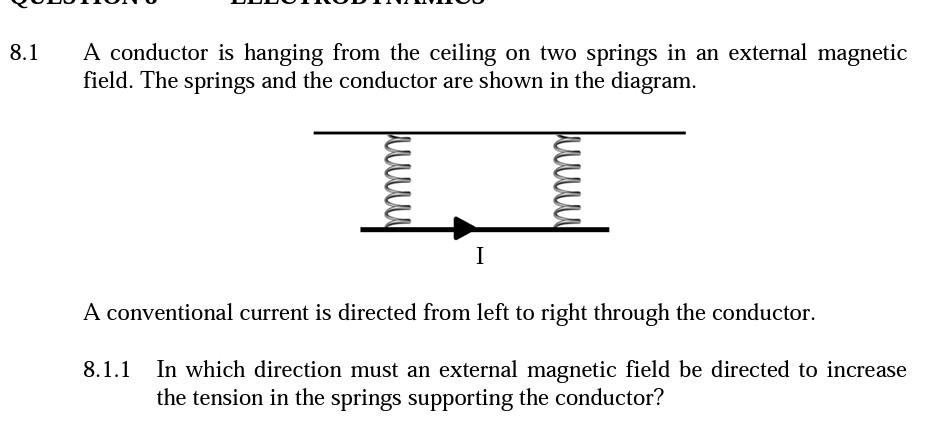 Solved A conductor is hanging from the ceiling on two | Chegg.com