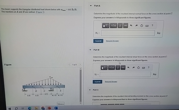 Solved The beam supports the triangular distributed load | Chegg.com