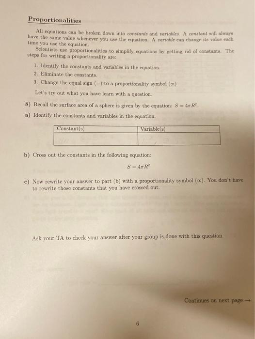 Solved Proportionalities All equations can be broken down | Chegg.com
