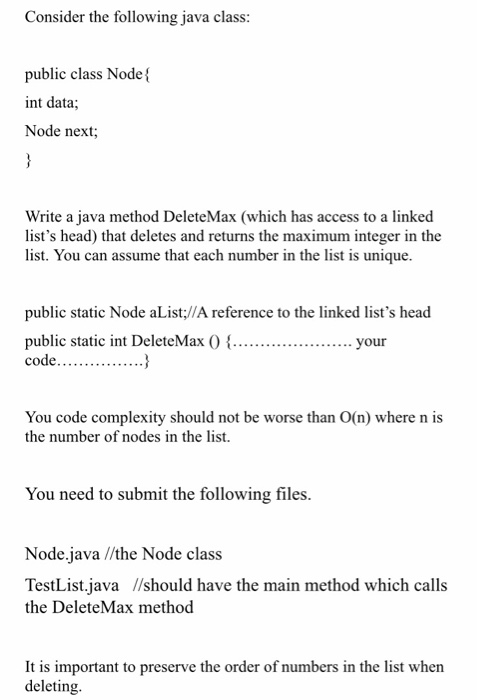 Solved Consider The Following Java Class Public Class Node 