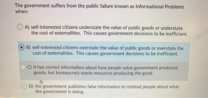 Solved The government suffers from the public failure known | Chegg.com