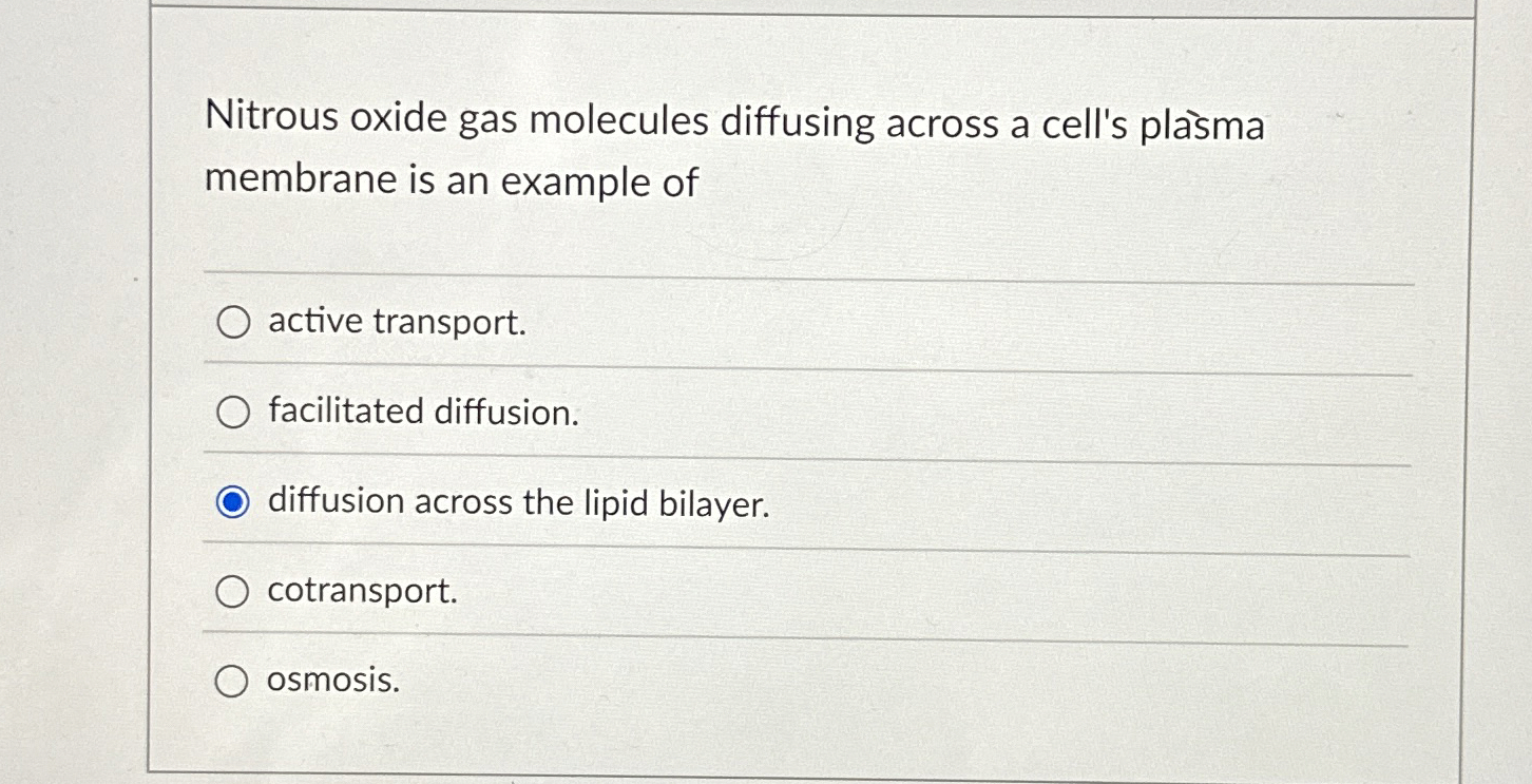 Solved Nitrous oxide gas molecules diffusing across a cell's | Chegg.com