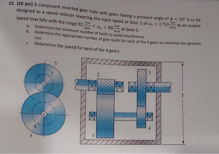 Solved 22. (20 pts) A compound reverted gear train with | Chegg.com