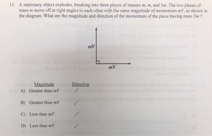 Solved a stationary object explodes, breaking into three | Chegg.com