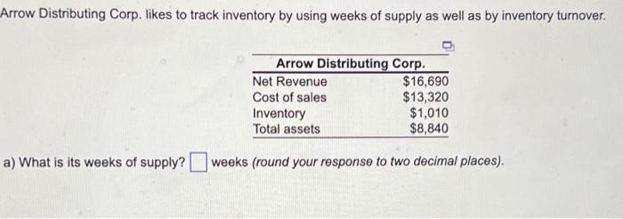 Solved Arrow Distributing Corp. likes to track inventory by | Chegg.com