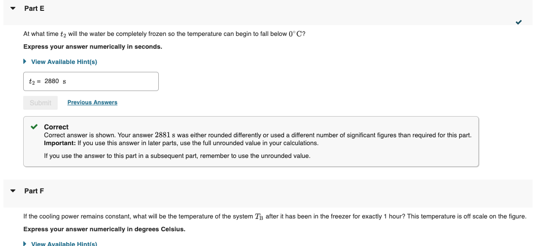 At what time t2 ﻿will the water be completely frozen | Chegg.com