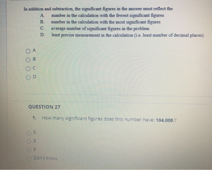 Solved In addition and subtraction, the significant figures | Chegg.com