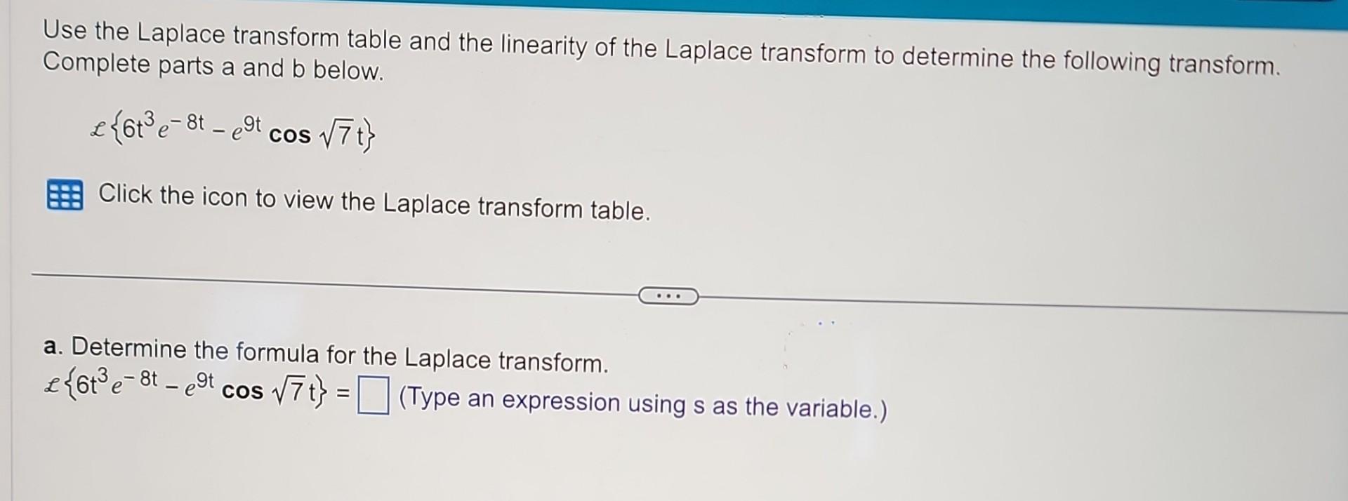 Solved Use the Laplace transform table and the linearity of | Chegg.com