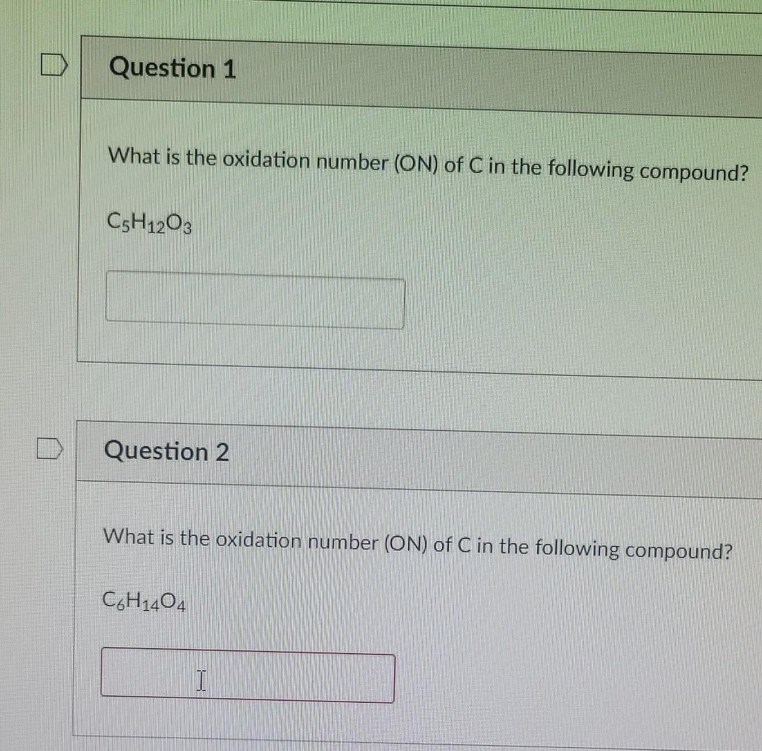 Solved What is the oxidation number (ON) of C in the | Chegg.com
