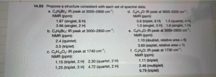 Solved 14.53 Propose a structure consistent with each set of | Chegg.com