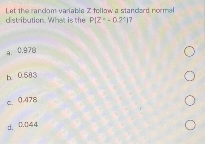Solved Let the random variable Z follow a standard normal | Chegg.com