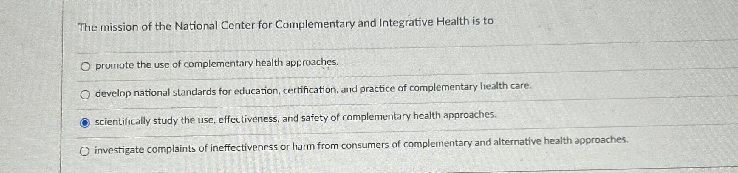 Solved The mission of the National Center for Complementary | Chegg.com