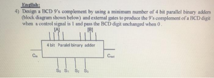 Solved English: 4) Design a BCD 9's complement by using a | Chegg.com