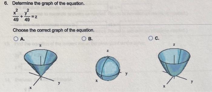 6. Determine the graph of the equation. 49x2+49y2=z | Chegg.com