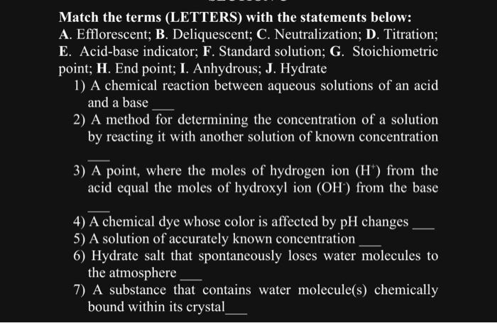 Solved Match the terms (LETTERS) with the statements below: | Chegg.com