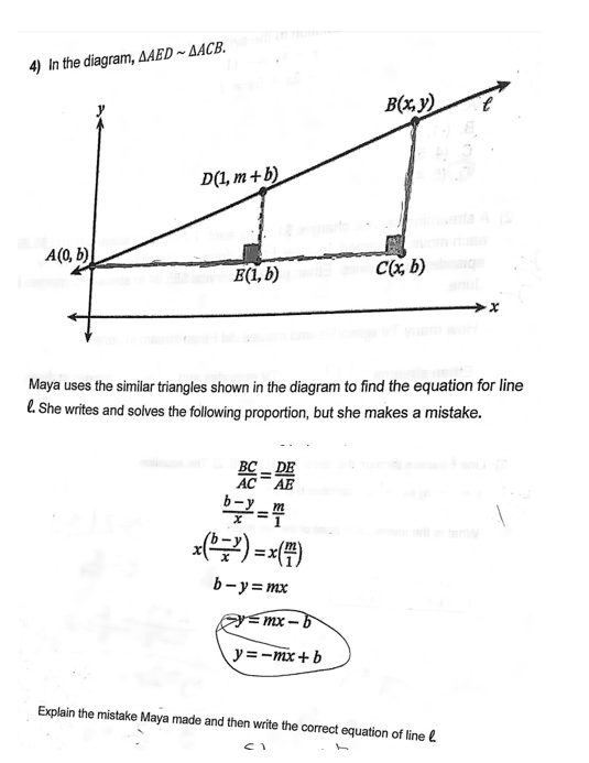 Solved In the diagram, ????AED∼???ACB.Maya uses the similar | Chegg.com