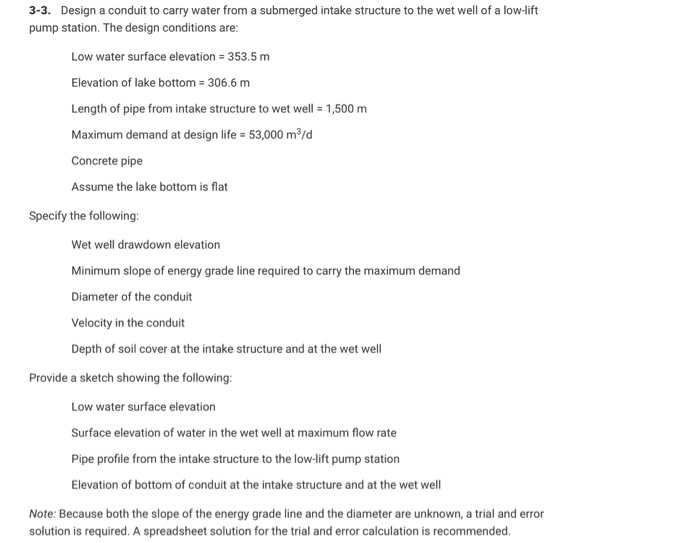 3-3. Design a conduit to carry water from a submerged | Chegg.com