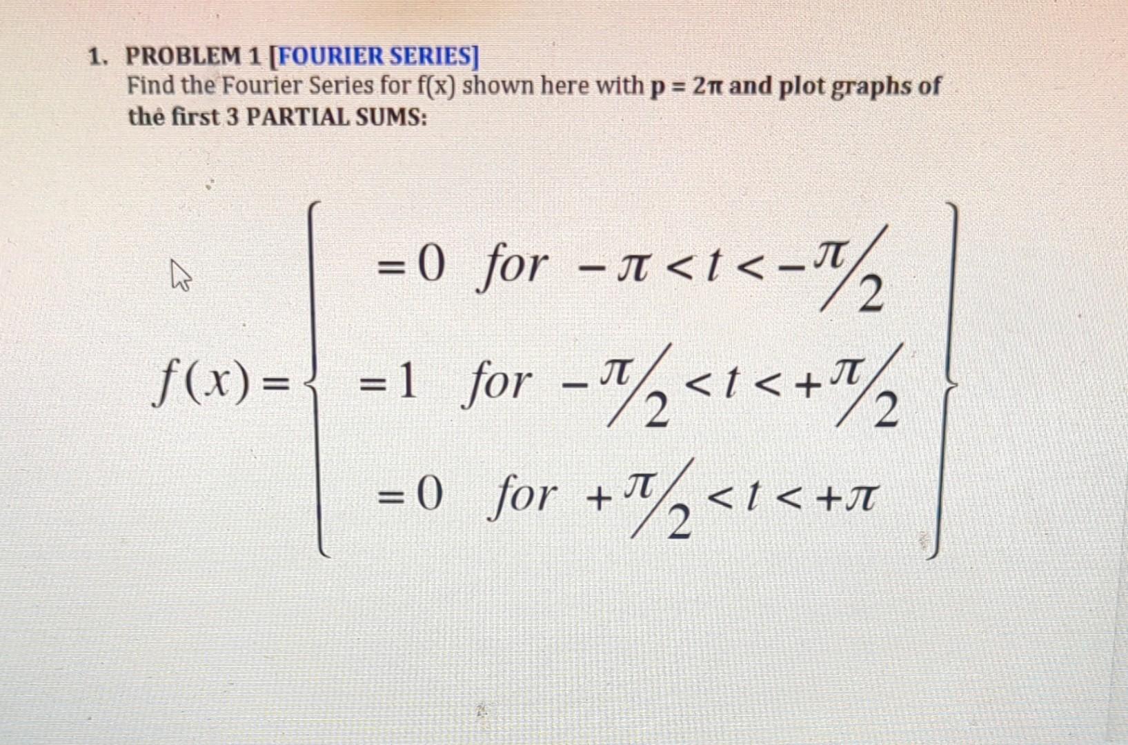 Solved PROBLEM 1 [FOURIER SERIES] Find the Fourier Series | Chegg.com