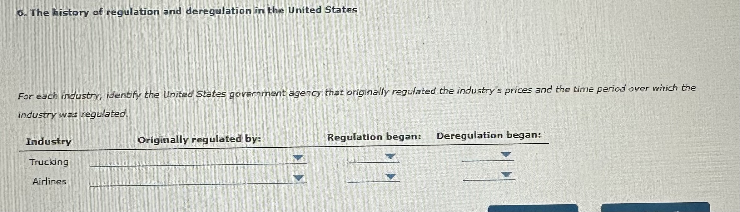 Solved The history of regulation and deregulation in the | Chegg.com