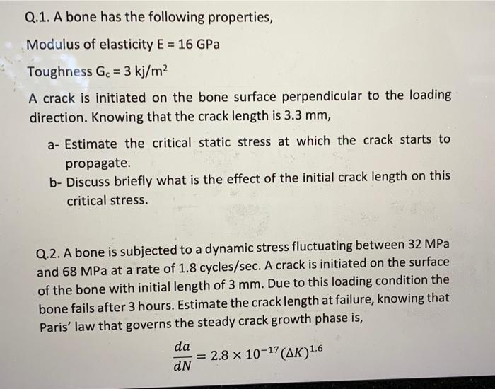 Solved Q.1. A bone has the following properties, Modulus of | Chegg.com