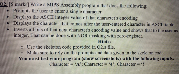 Solved 02. [5 marks) Write a MIPS Assembly program that does | Chegg.com