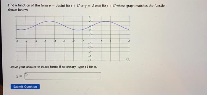 Solved Find a function of the form y shown below: A sin(Bx) | Chegg.com