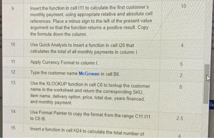 9 Insert the function in cell I11 to calculate the | Chegg.com