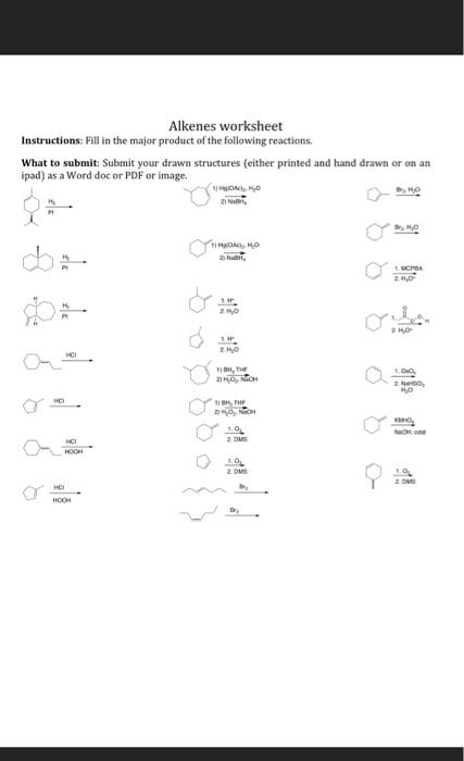 Alkenes worksheet Instructions: Fill in the major | Chegg.com