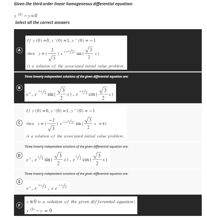 Given the third-order linear homogeneous differential | Chegg.com