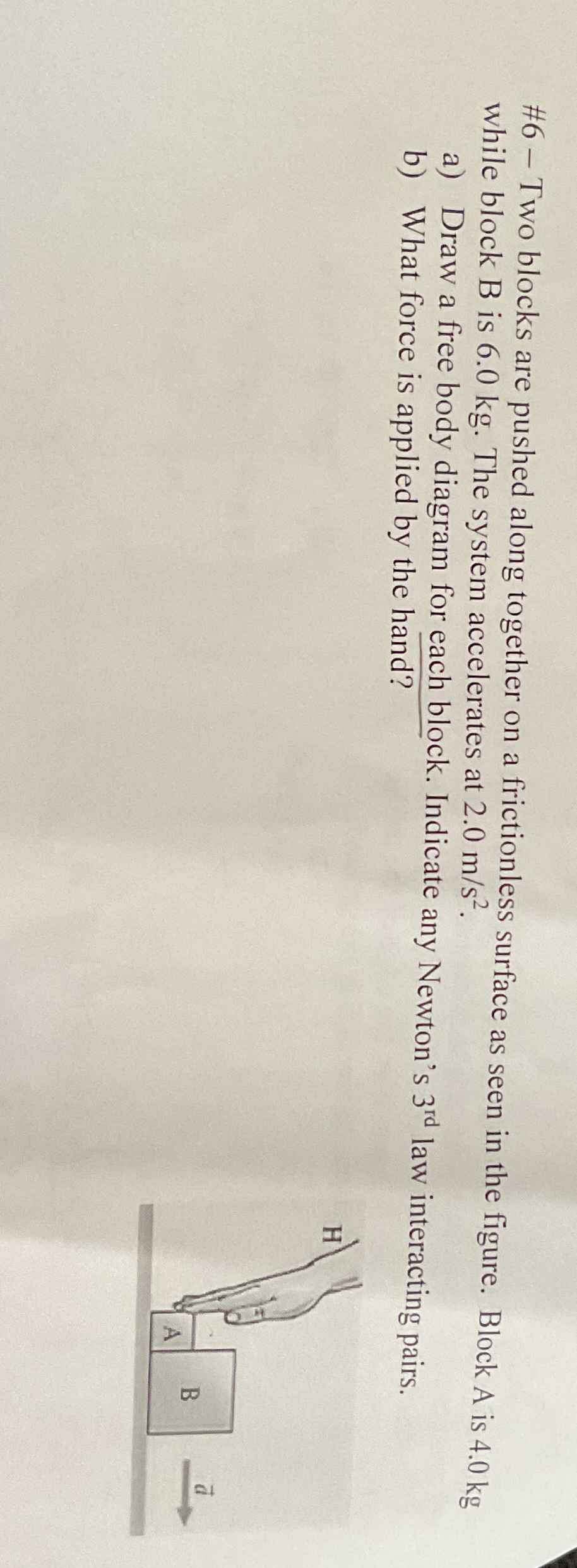 Solved #6 - ﻿Two blocks are pushed along together on a | Chegg.com