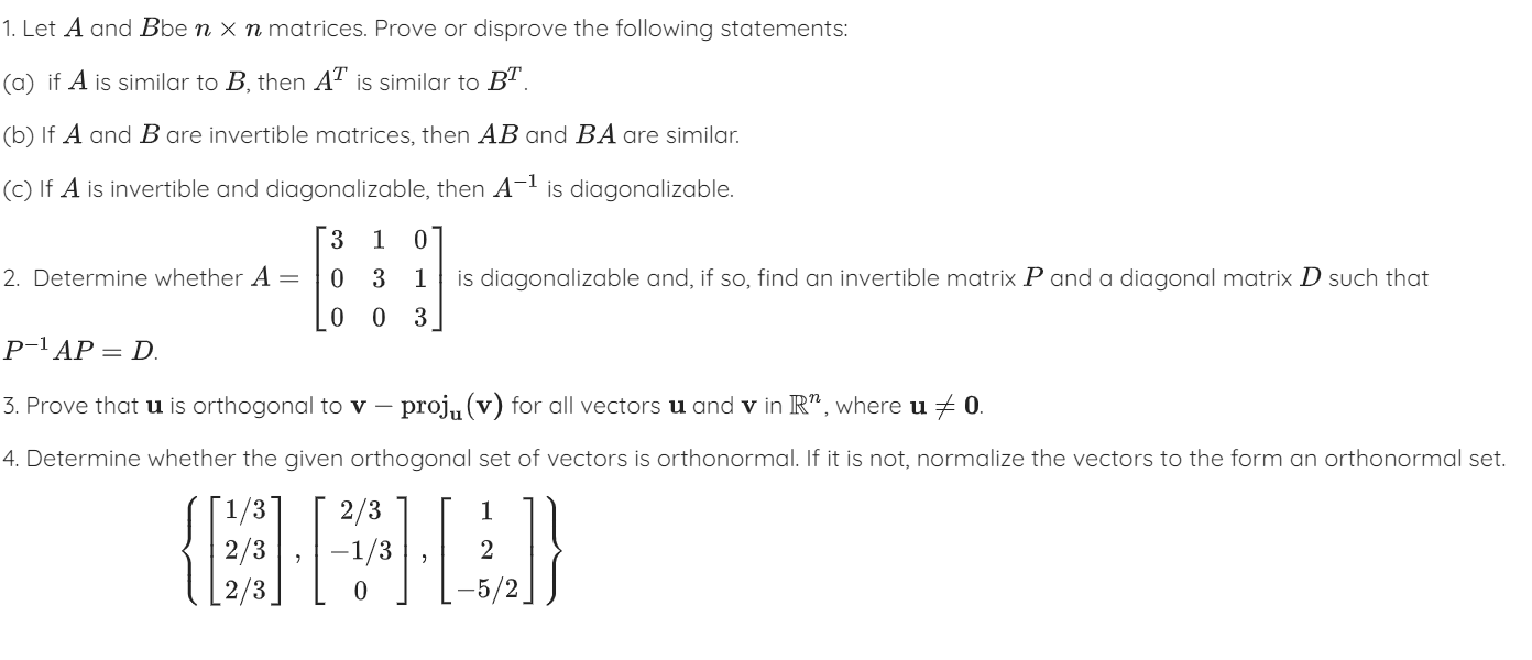 Solved Let A and B ﻿be n×n ﻿matrices. Prove or disprove the | Chegg.com