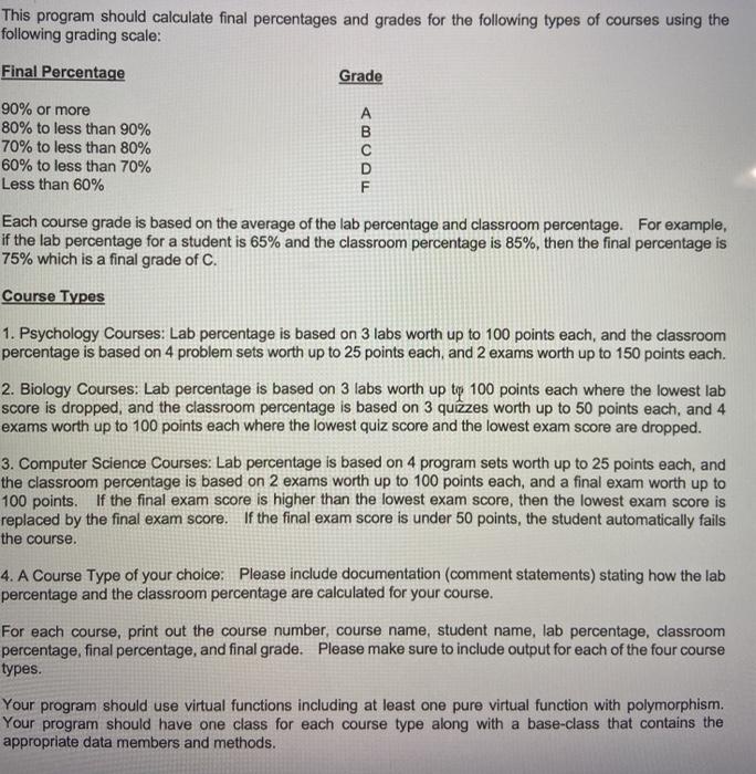 Solved This program should calculate final percentages and | Chegg.com