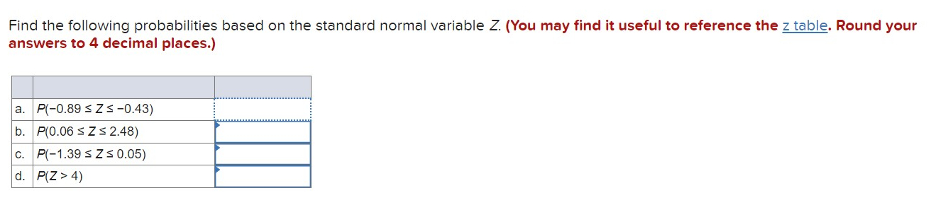 Solved Find the following probabilities based on the | Chegg.com