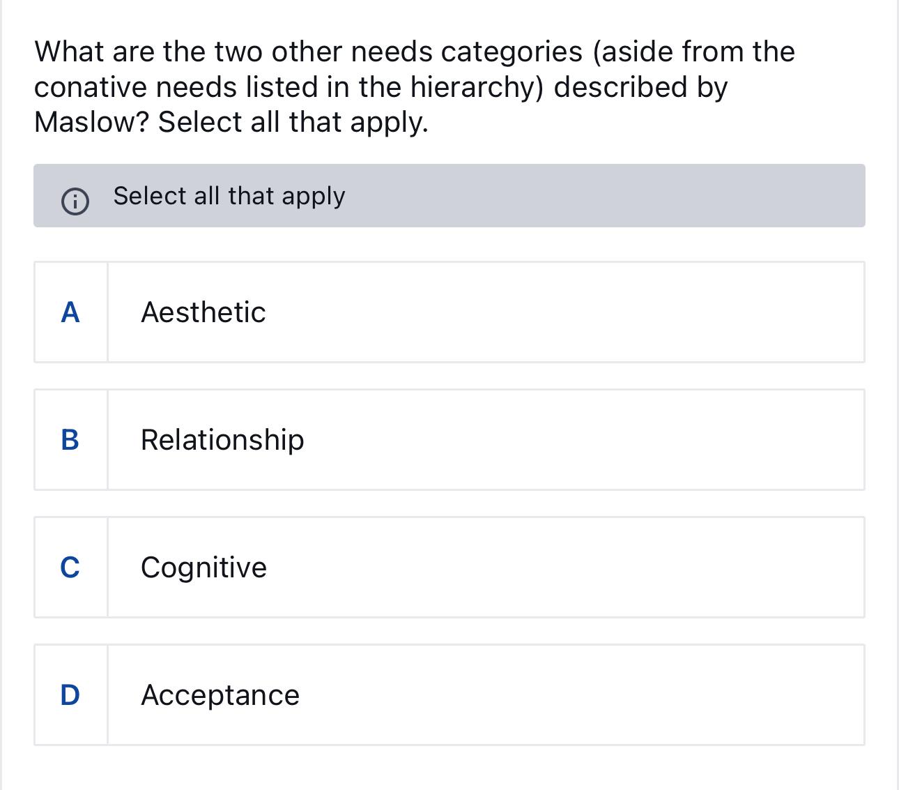 Solved What are the two other needs categories (aside from | Chegg.com