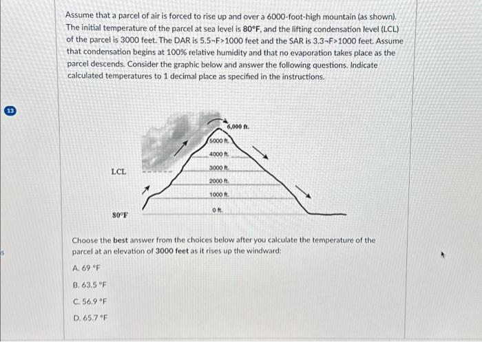 Solved S 13 Assume that a parcel of air is forced to rise up | Chegg.com