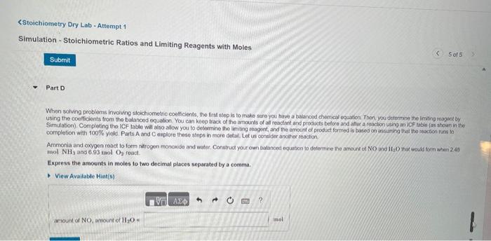 Solved Simulation - Stoichiometric Ratios and Limiting | Chegg.com