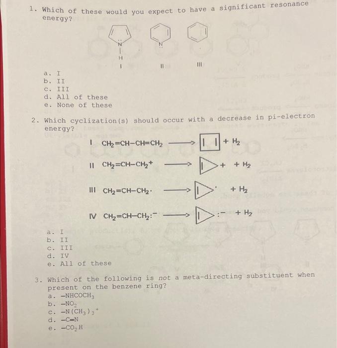 Solved 1. Which of these would you expect to have a | Chegg.com
