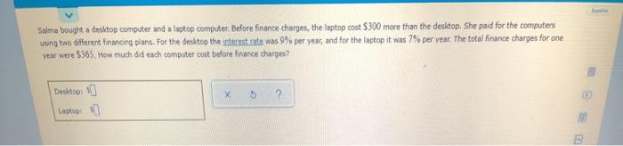 Solved Salma bought a desktop computer and a laptop | Chegg.com
