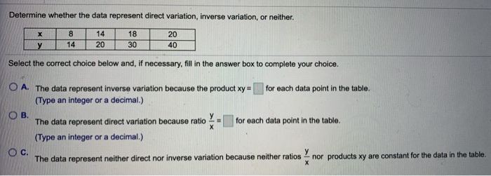 Solved Determine whether the data represent direct | Chegg.com