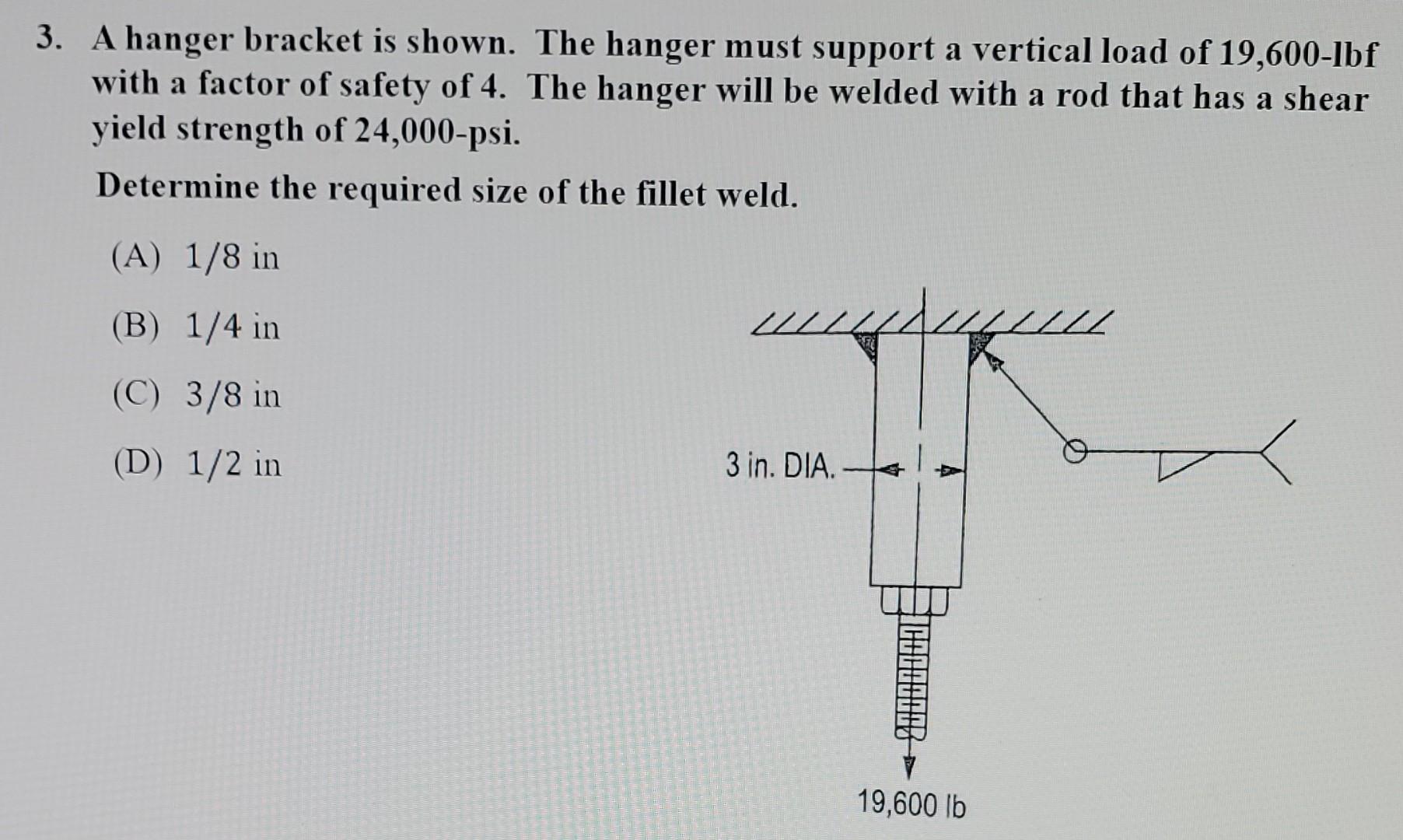 Solved 3. A hanger bracket is shown. The hanger must support | Chegg.com