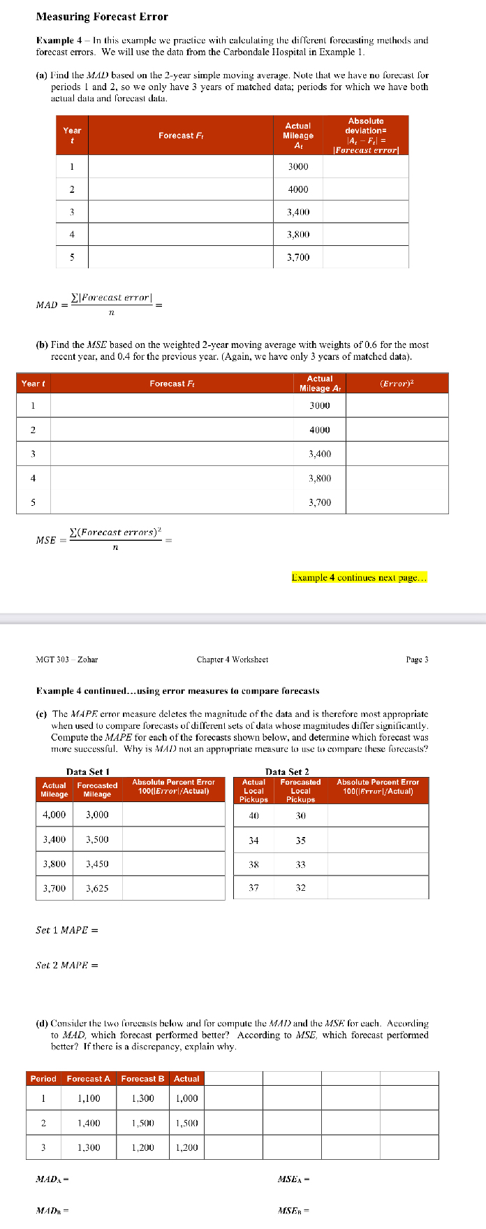 Solved Measuring Forecast ErrorExample 4 - ﻿In this example | Chegg.com